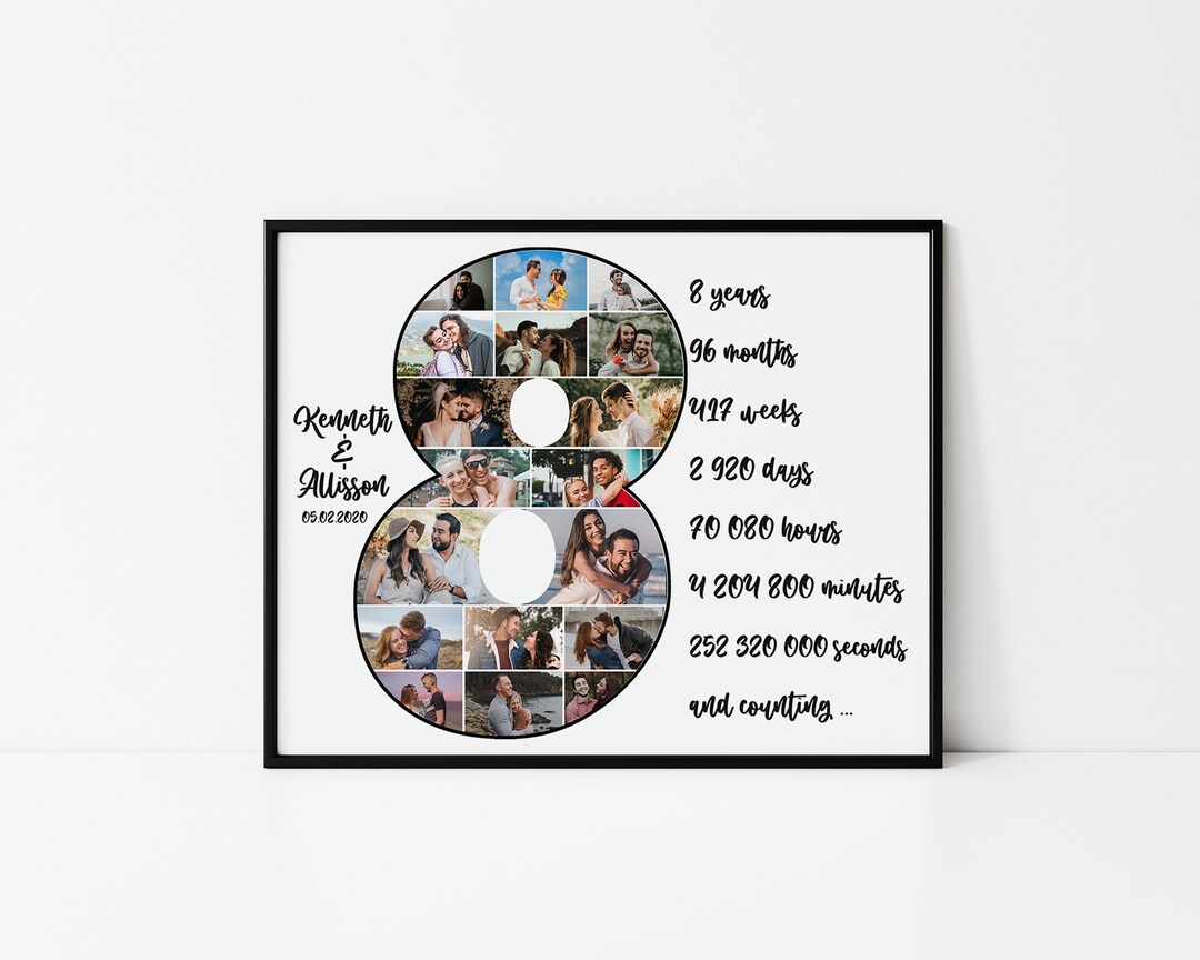 Custom 8th Anniversary Photo Collage, Personalized 8th Anniversary Gift ...