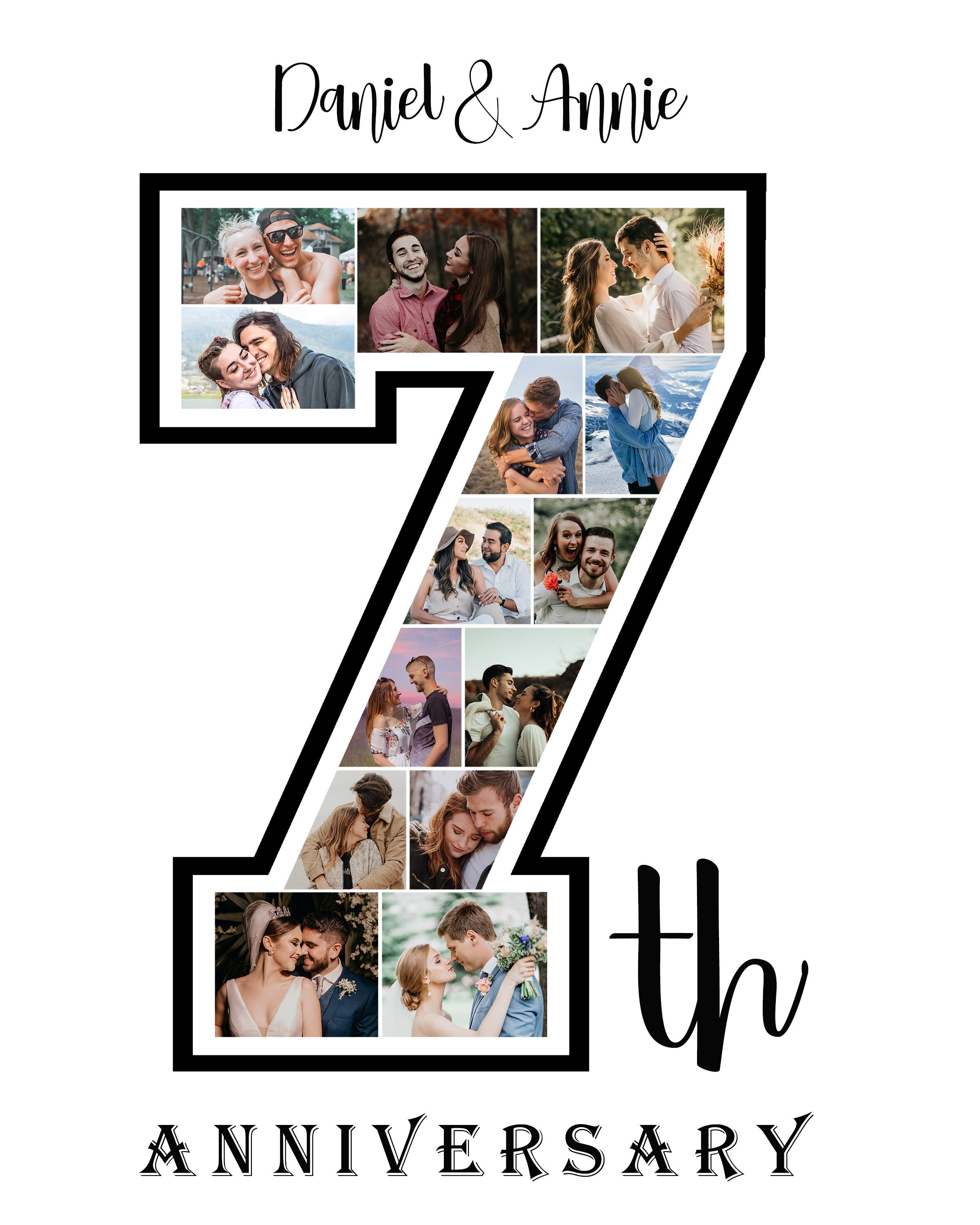 Custom 7 Year Anniversary Collage, Personalized 7th Anniversary Gift ...
