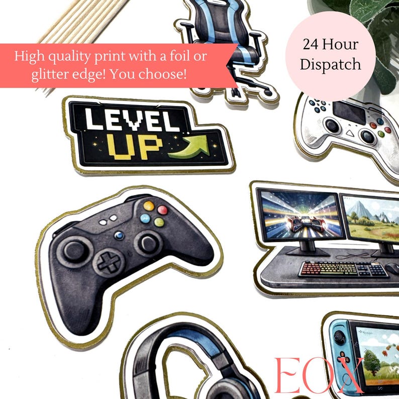 Gaming Cake Topper Set | Video Game Birthday Cake Decorations | Level ...