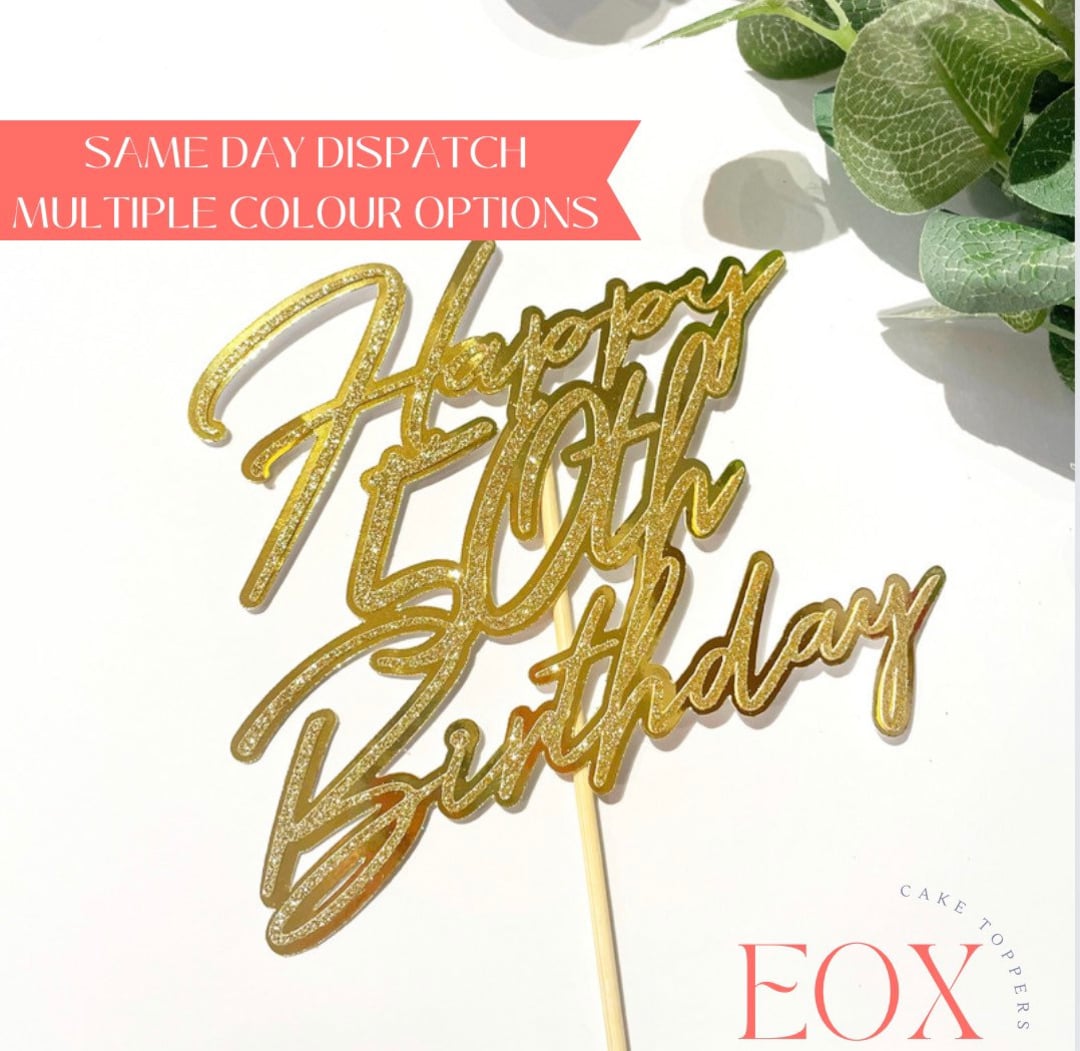 Double Layer Customised Cake Topper, Happy Birthday, Glitter Cardstock ...