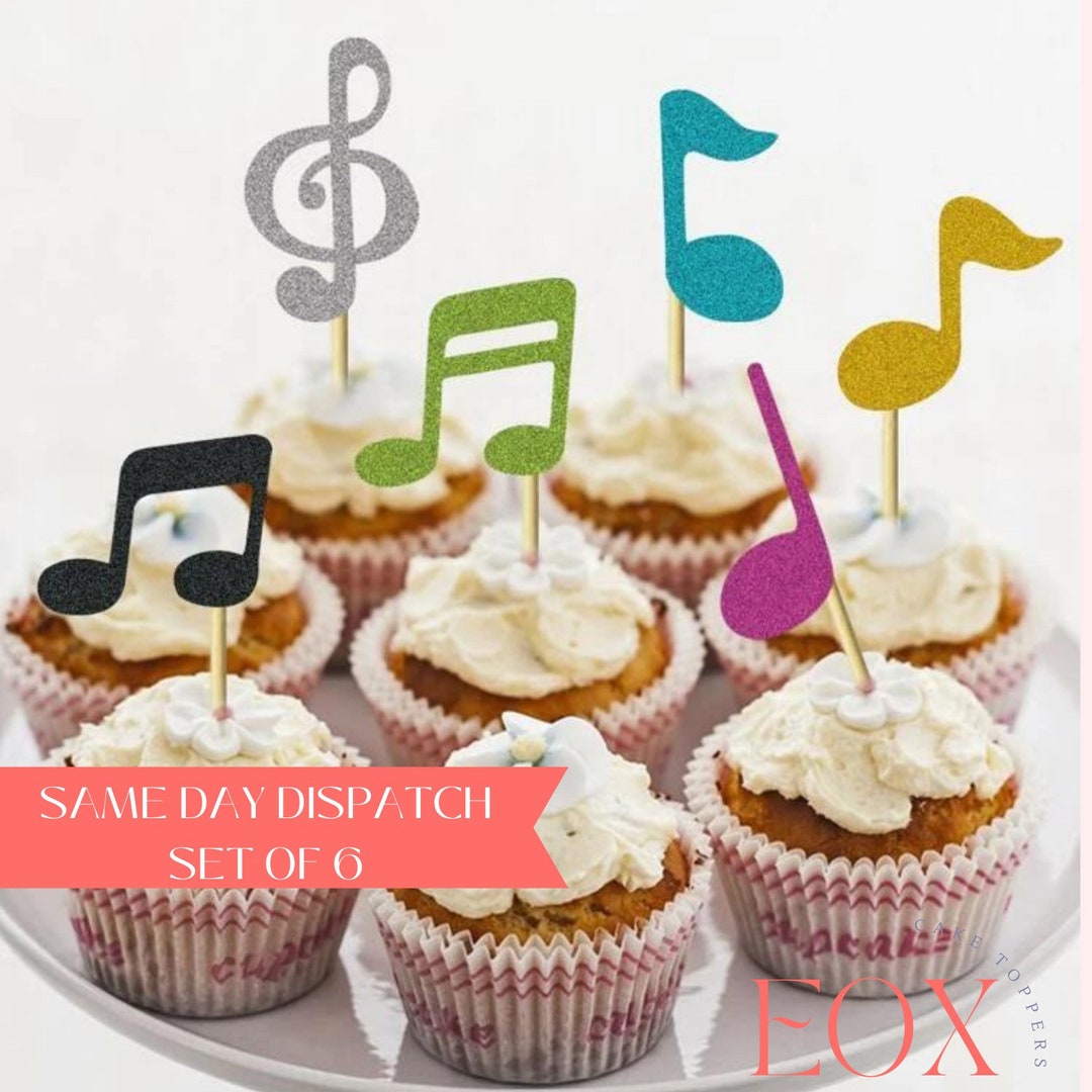 Music Notes Cupcake Toppers Set of 6, Cake Topper, Party, Decorations ...