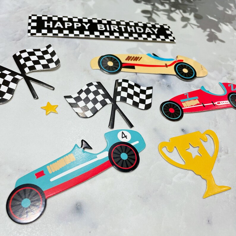 Racing Car Cake Topper Set / Race Car Chequered Flags Gold - Etsy