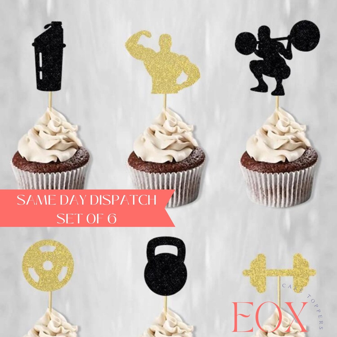 Gym Cupcake/cake Toppers Set of 6, Cake Topper, Party, Decorations ...