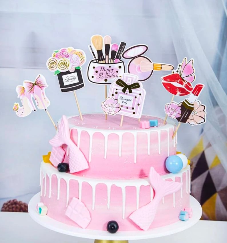 Make up Cake Topper Set / Girly Birthday Cake Decorations - Etsy