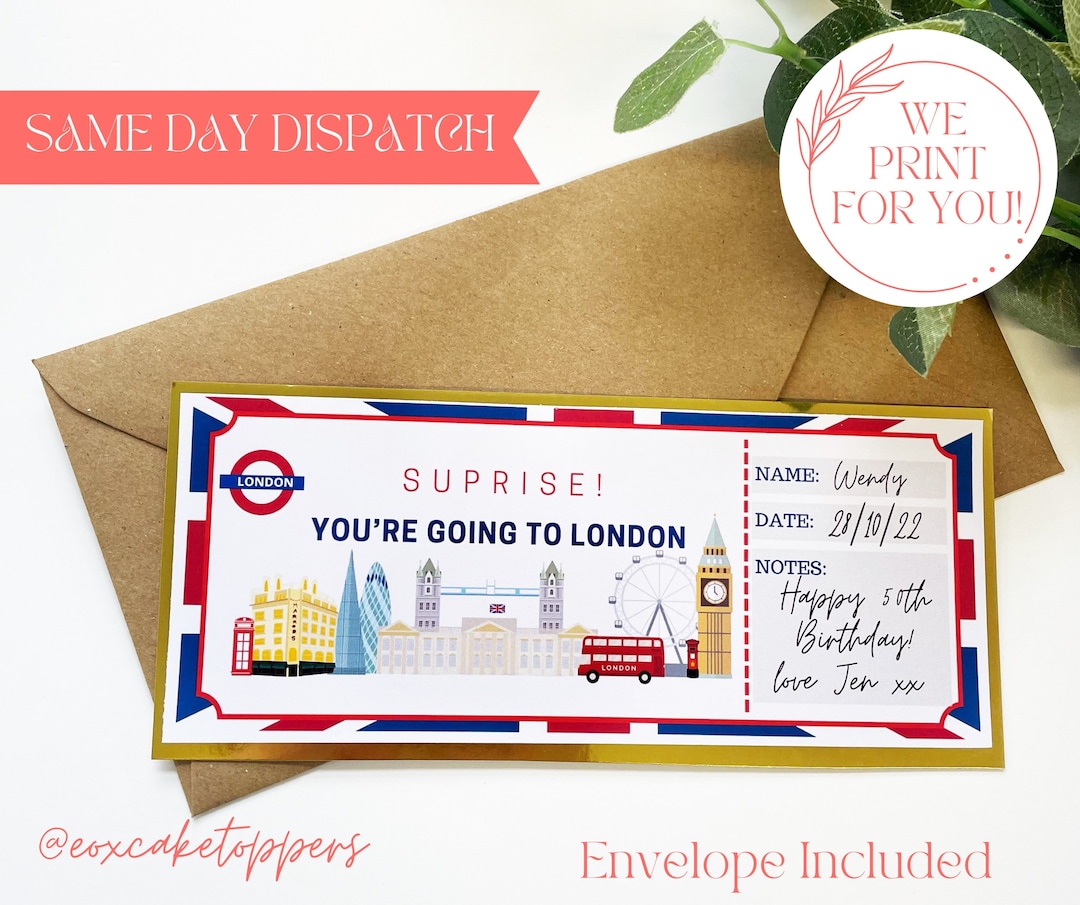 LONDON Personalised Travel Ticket, You’re Going to London! Surprise ...