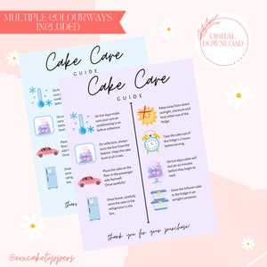 Cake Care Card Template, Cake Storage Guide, Printable Care Card ...