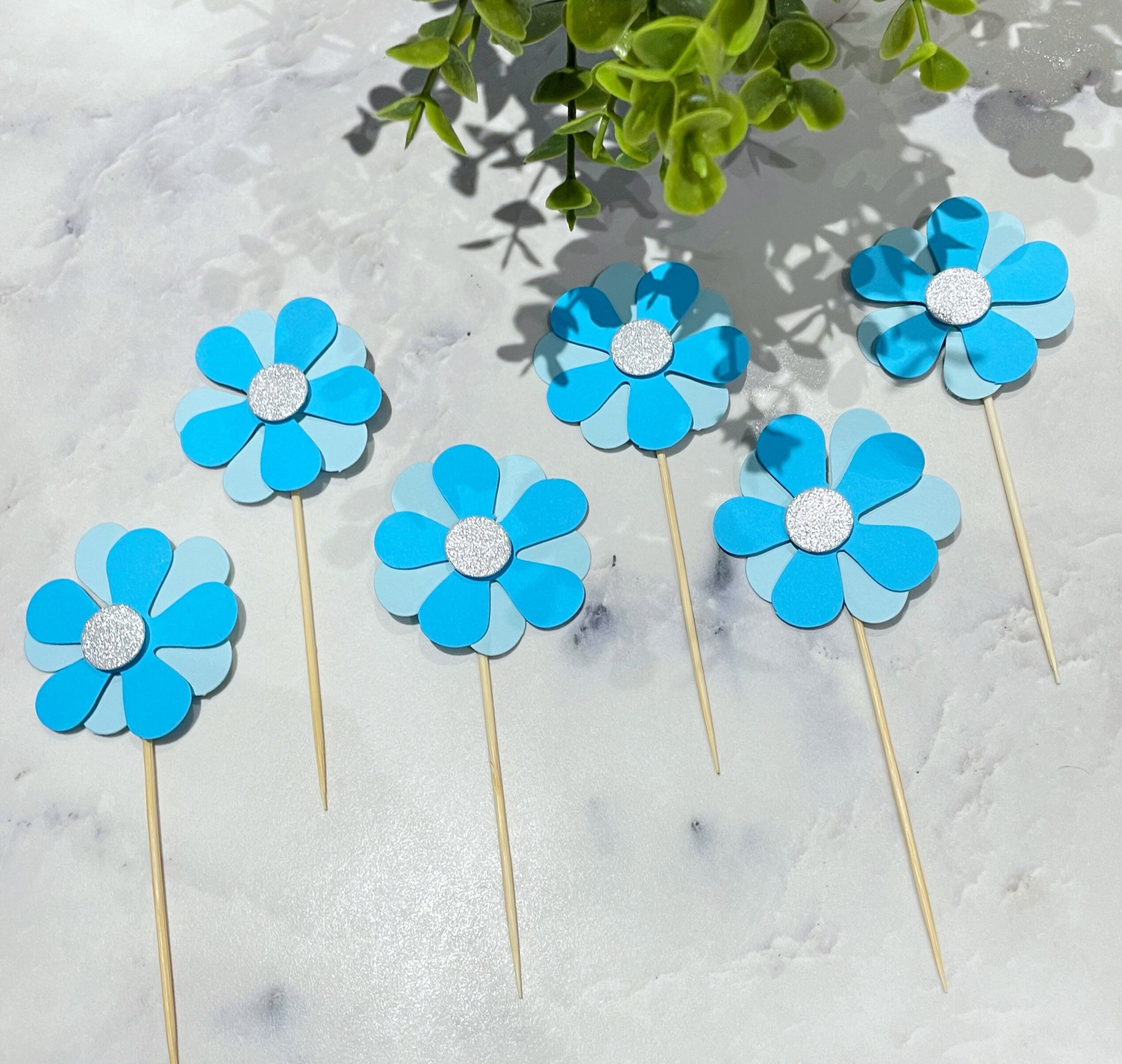 Blue Flower Cupcake Toppers X6 Party Floral Cake Toppers - Etsy