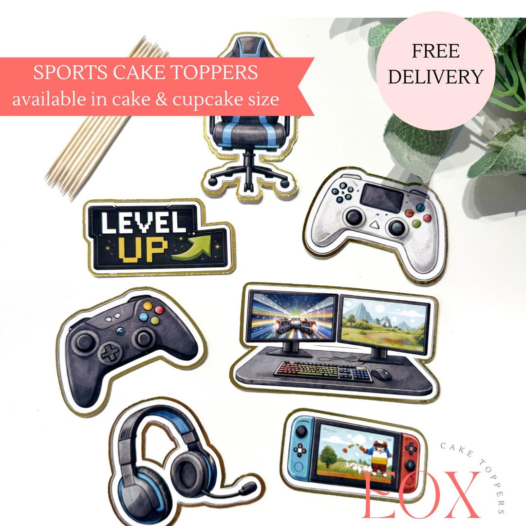 Gaming Cake Topper Set | Video Game Birthday Cake Decorations | Level ...