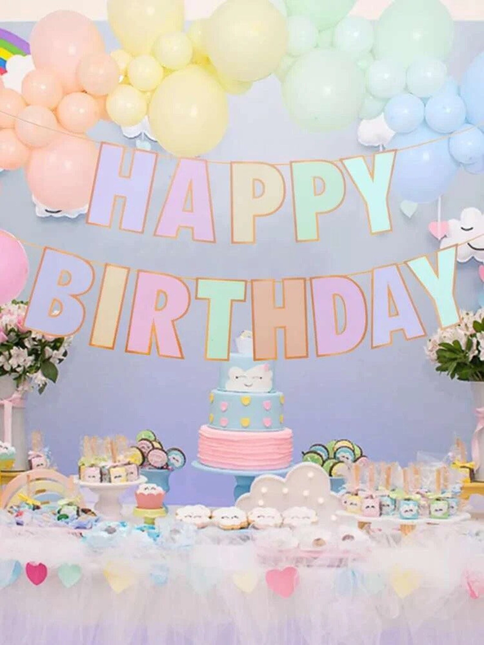 Happy Birthday Banner Colourful Pastel Bday Celebration - Etsy