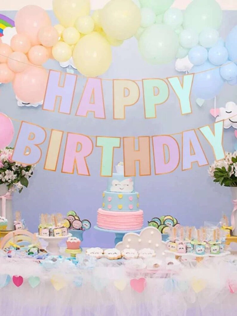 Happy Birthday Banner Colourful Pastel Bday Celebration - Etsy