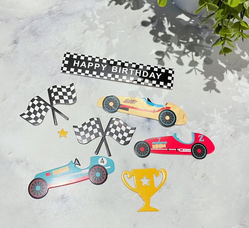 Racing Car Cake Topper Set / Race Car Chequered Flags Gold - Etsy