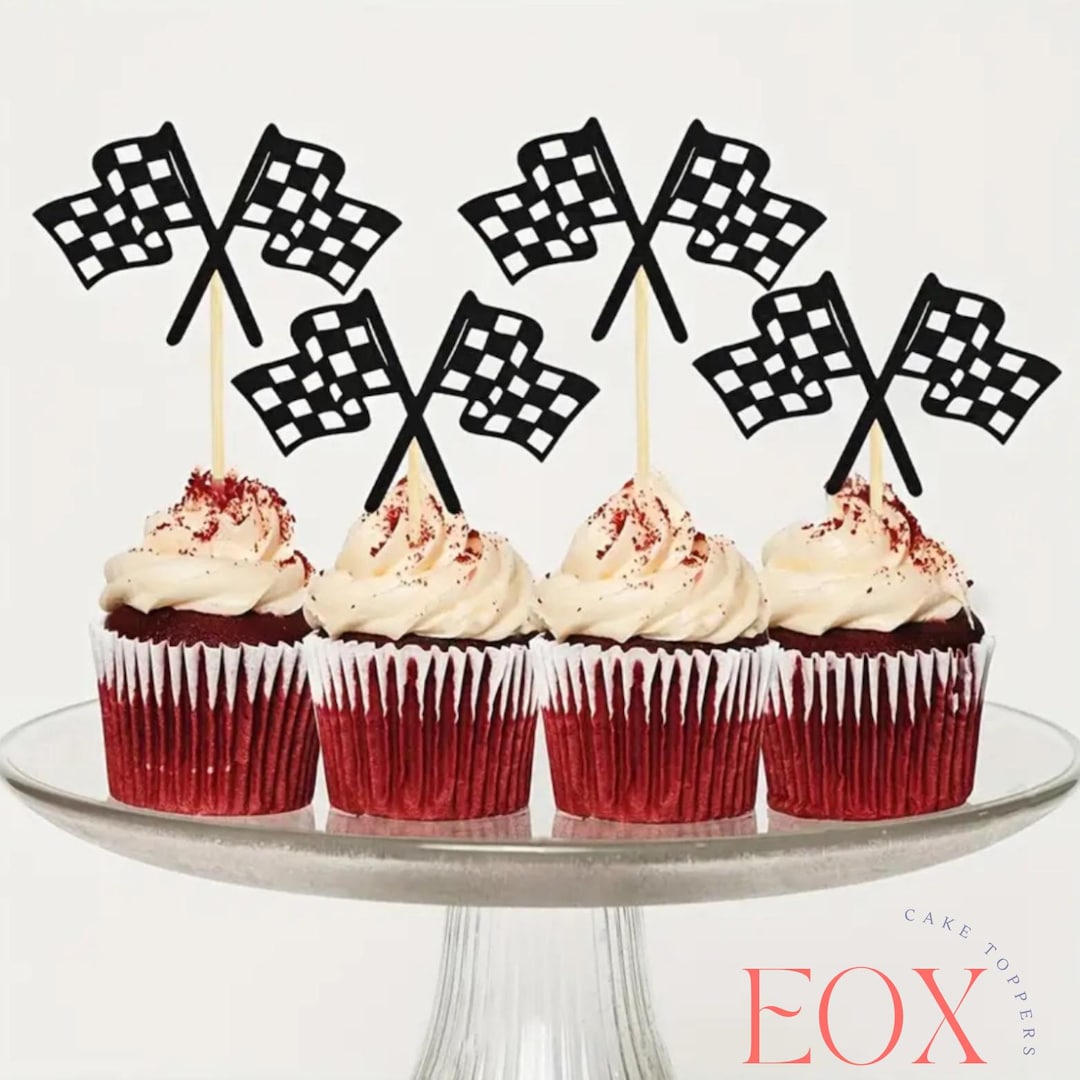 Glitter Racing Flag Cupcake Toppers / Race Car, Chequered Flags, Boys ...
