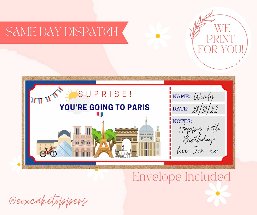PARIS Personalised Holiday Ticket, Youre Going to Paris Surprise Gift ...