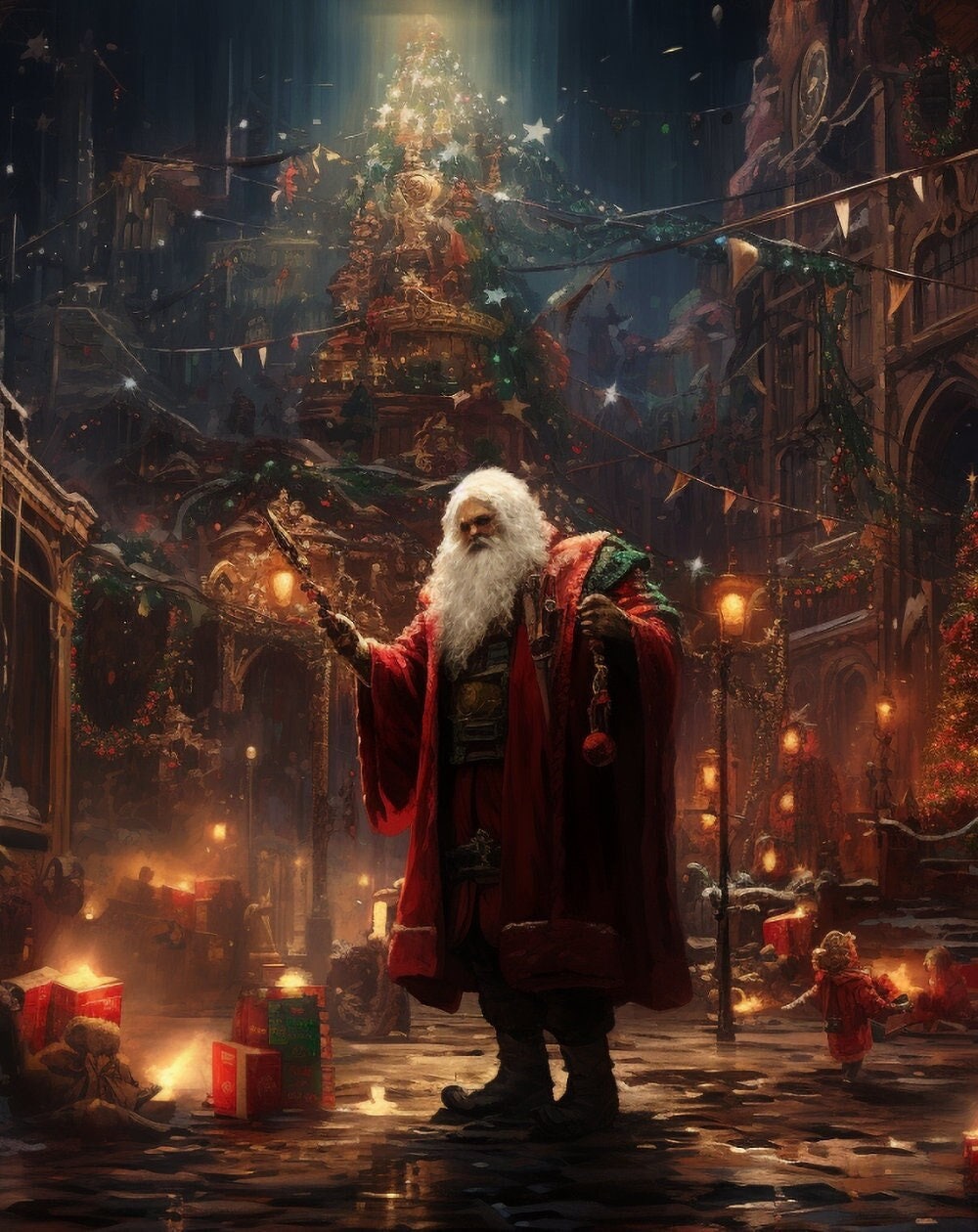 Gothic Santa Claus Art Print, Christmas Holiday Wall Decor, Ancient ...