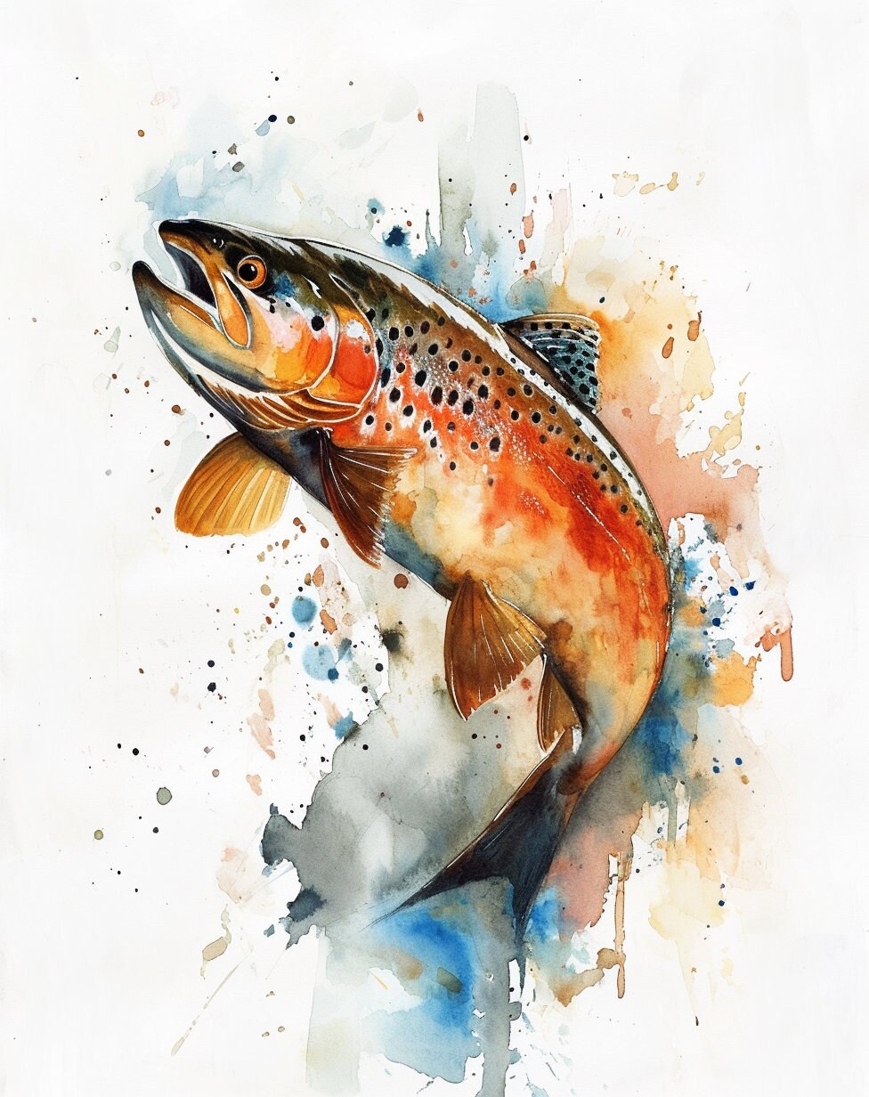 Trout Fish Art Print, Watercolor Fish, Saltwater Fish, Fly Fishing ...