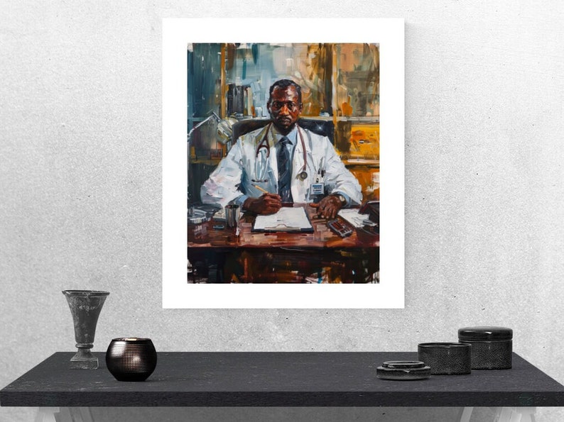 Black Physician Doctor Educator Art Print With Mat, African American ...