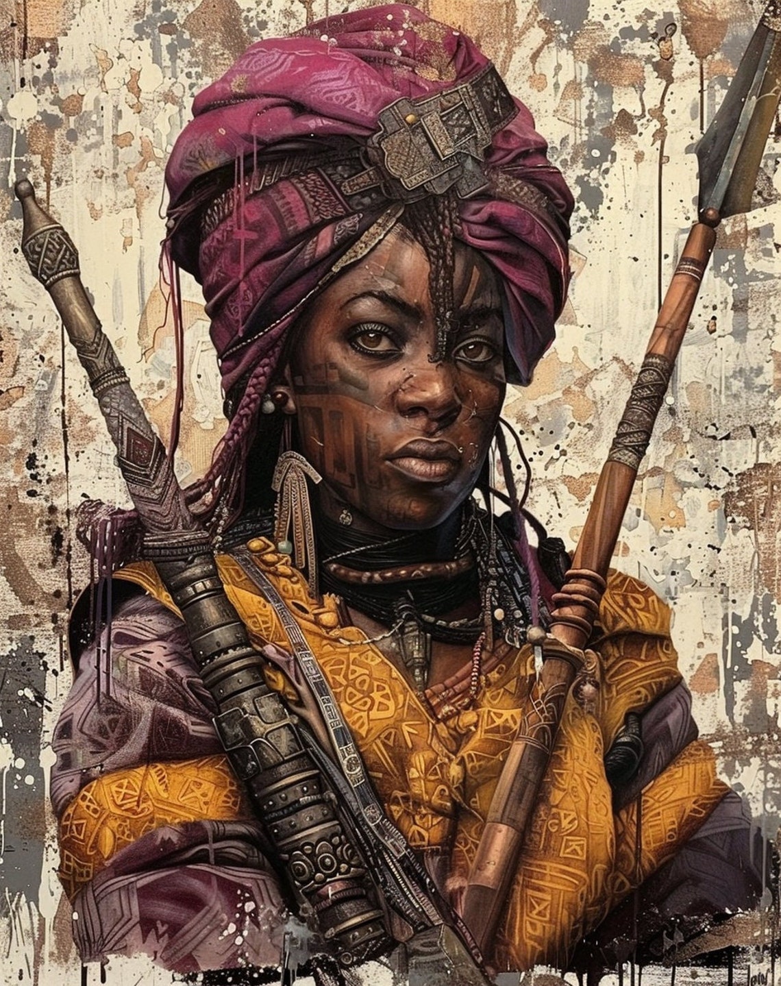 African Warrior King and Queen, Black Art, African American Art, Black ...