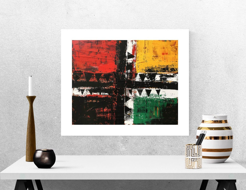 Abstract Pan African Flag Matted Fine Art Print, Africa Flag Wall Decor ...