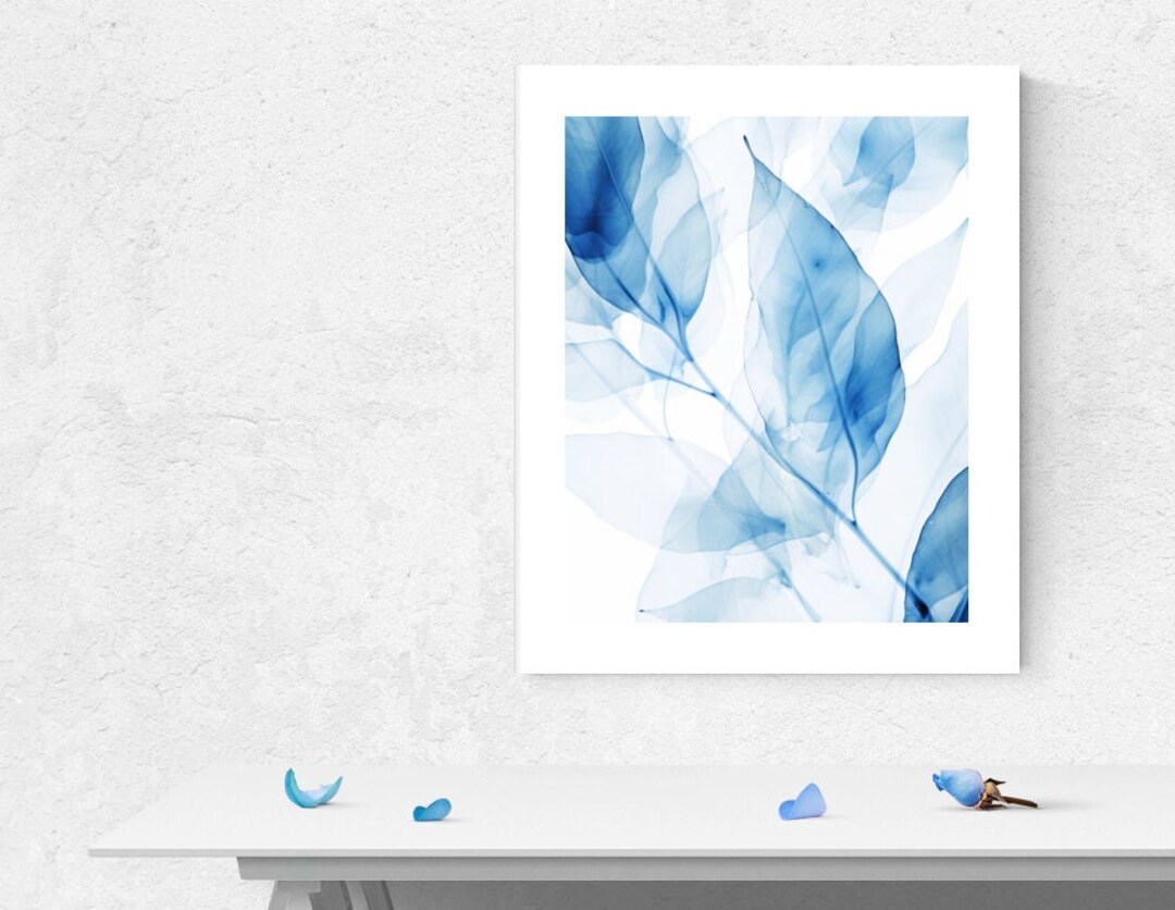 Blue Tropical Leaves, Minimalist Wall Decor, Watercolor Artwork, Palm ...