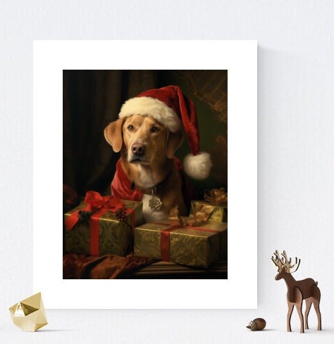 Labrador Retriever Christmas Art, Yellow Labrador Christmas Gift ...