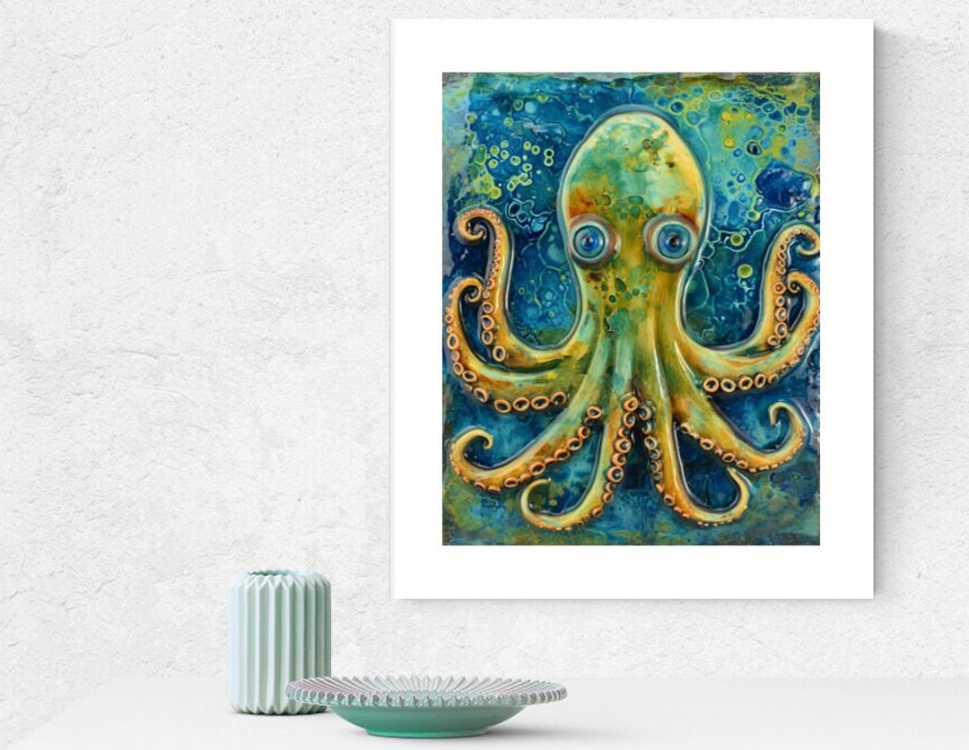 Octopus Fine Art Print, Sea Life Coastal Decor, Animals Painting ...
