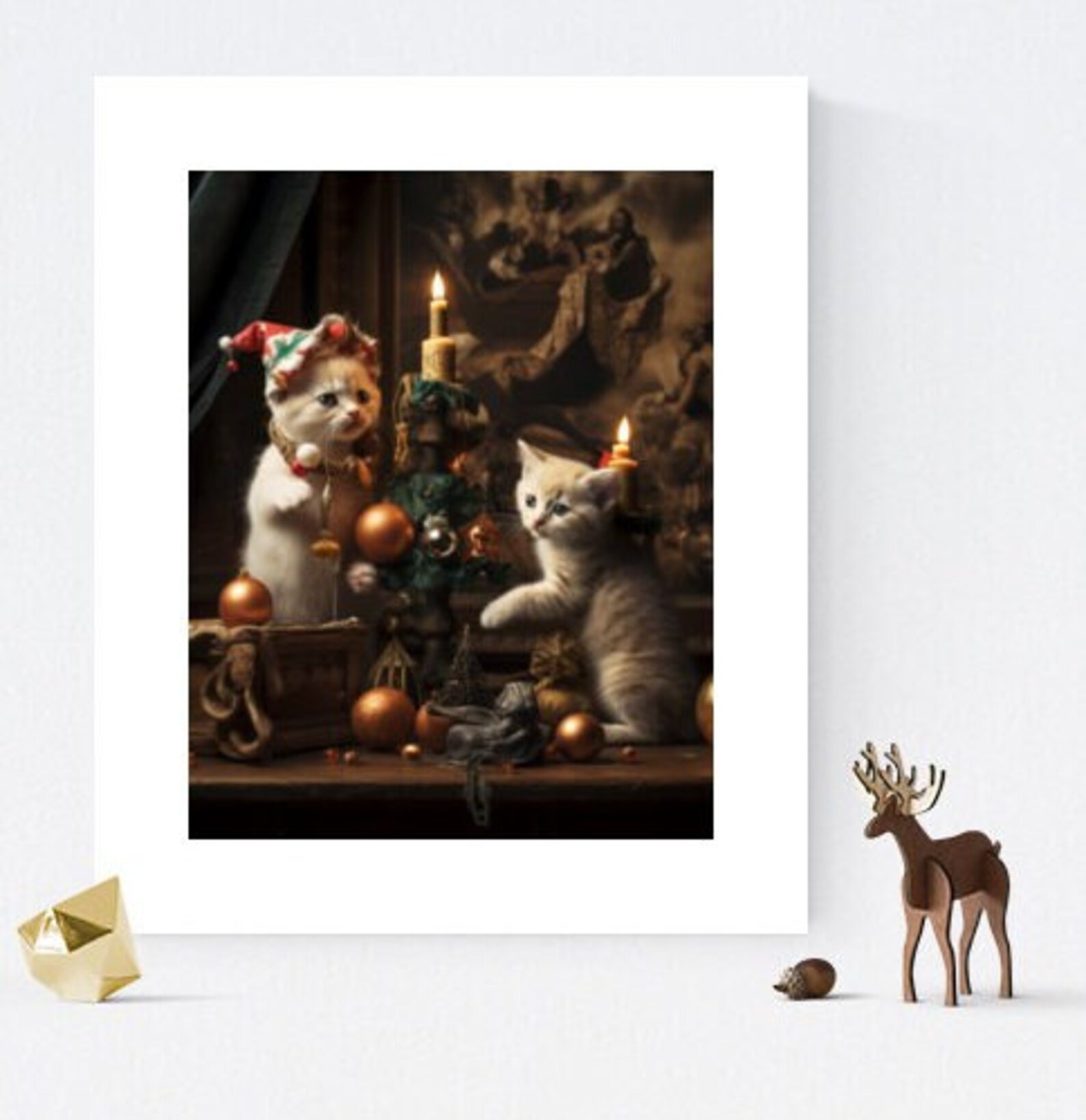 Christmas Kittens Print, Kitten Art, Christmas Cats, Christmas Decor ...