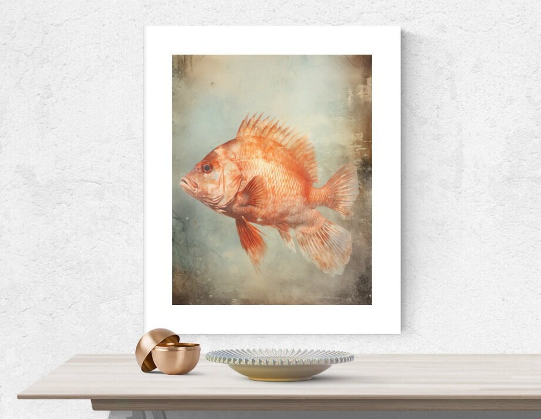 Abstract Ancient Fish Fine Art Print, Coastal Room Decor, Gothic ...