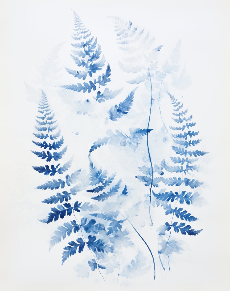 Blue Abstract Ferns Botanical Minimalist Watercolor Flower Abstract ...