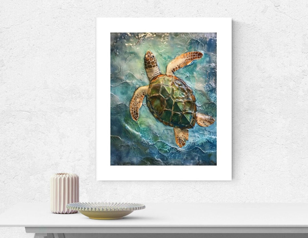 Sea Turtle Fine Art Print, Sea Life Coastal Decor, Animals Painting ...