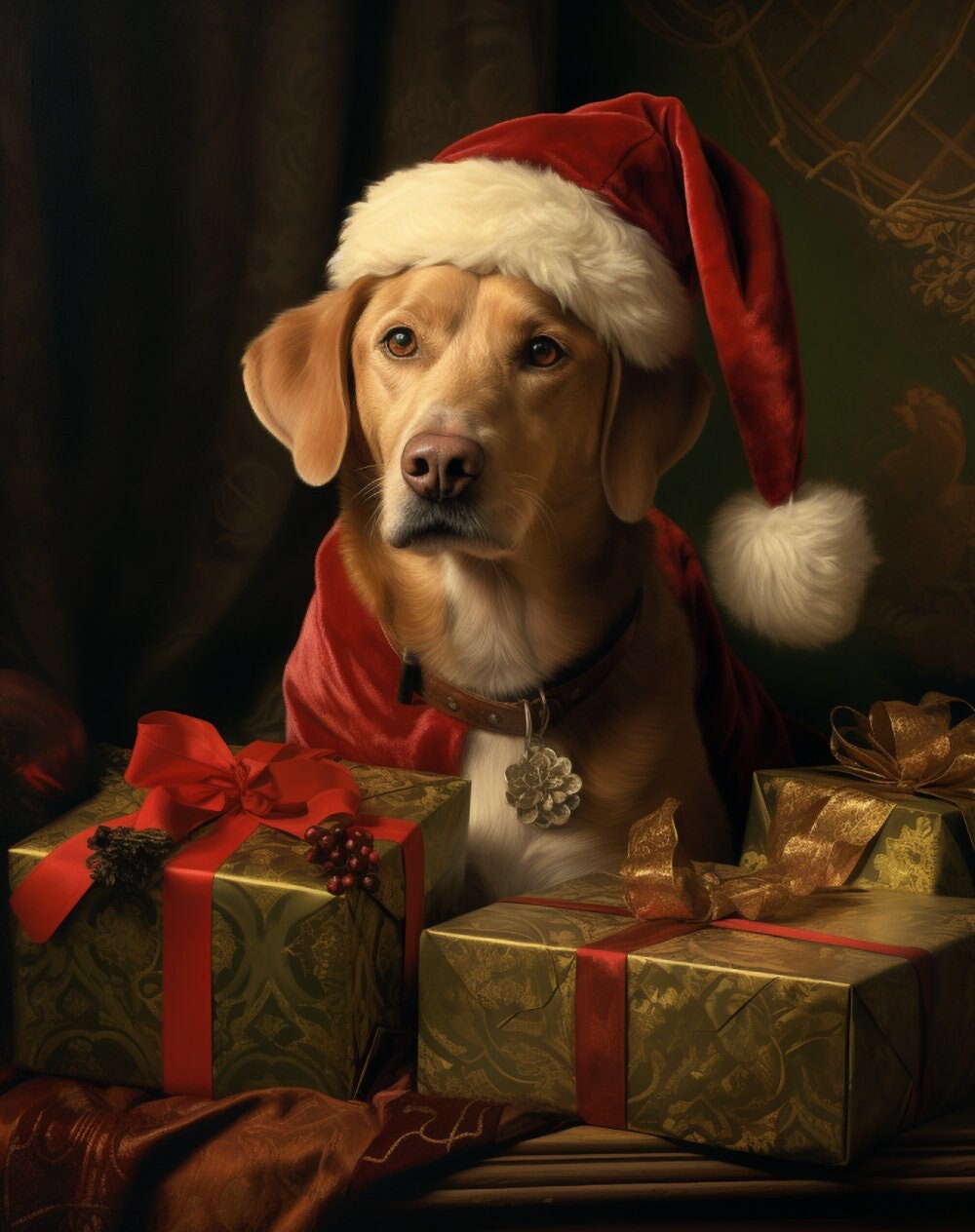 Labrador Retriever Christmas Art, Yellow Labrador Christmas Gift ...