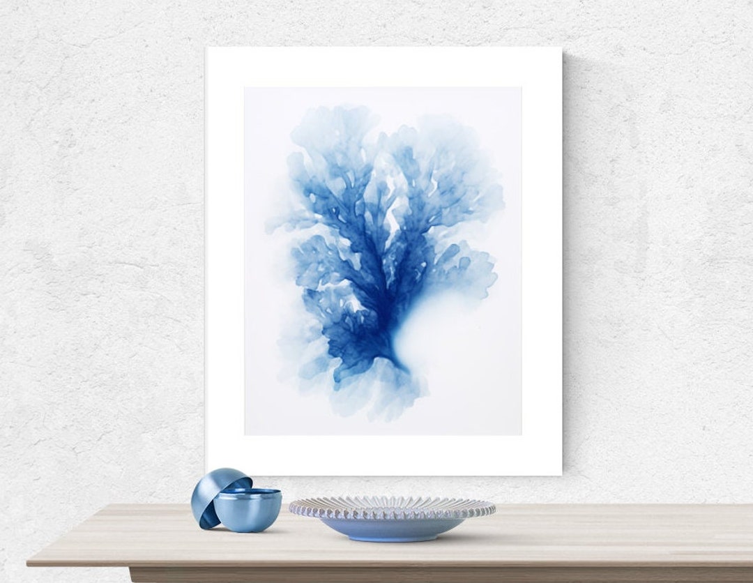 Blue Abstract Sea Coral Fine Art Print, Minimalist Wall Decor, Nautical ...