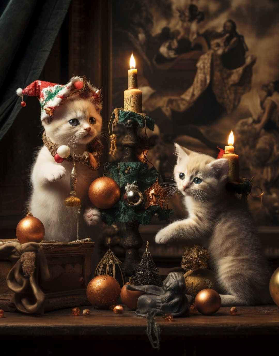 Christmas Kittens Print, Kitten Art, Christmas Cats, Christmas Decor ...