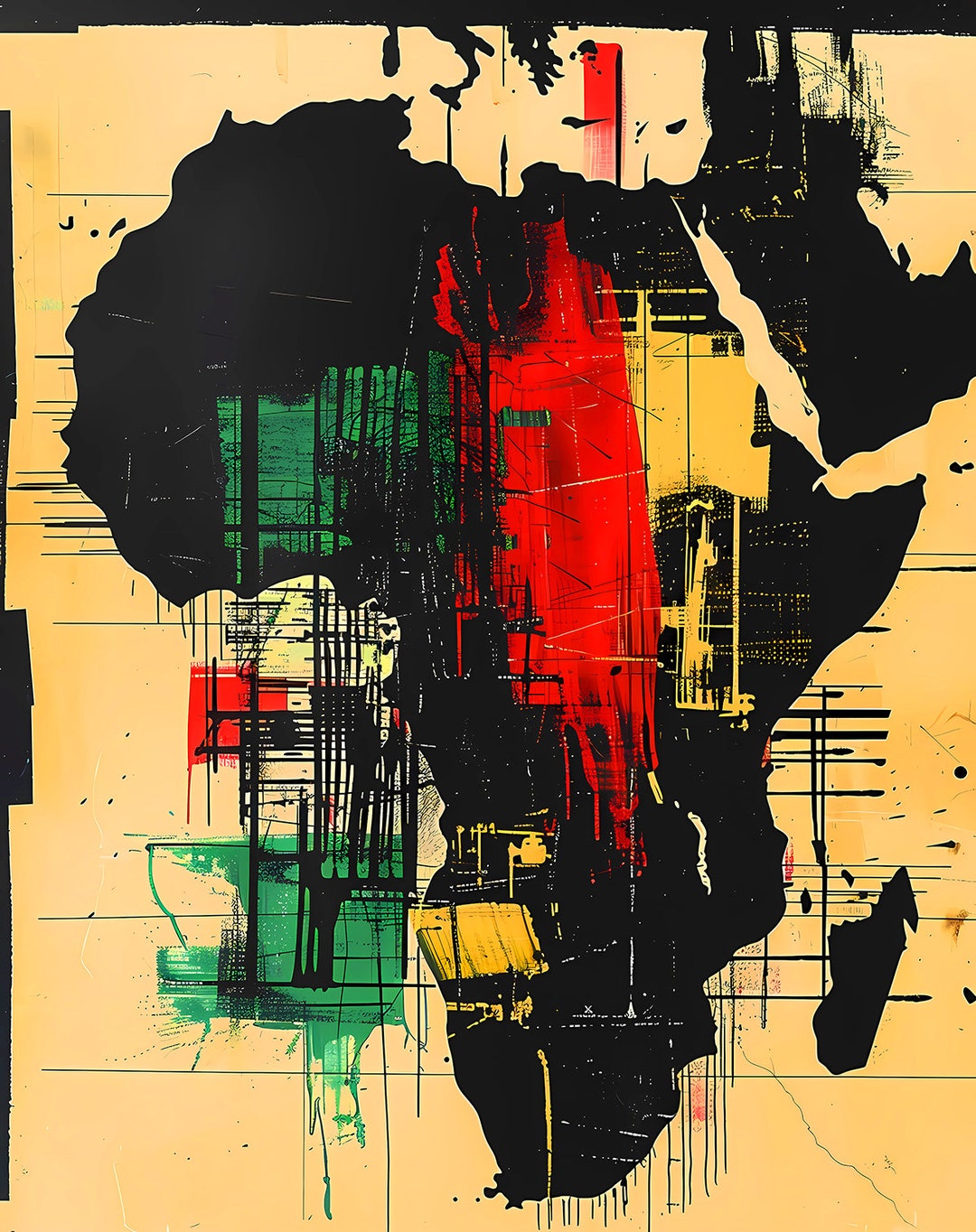 Abstract Map of Africa Matted Fine Art Print, Africa Wall Decor, Pan ...