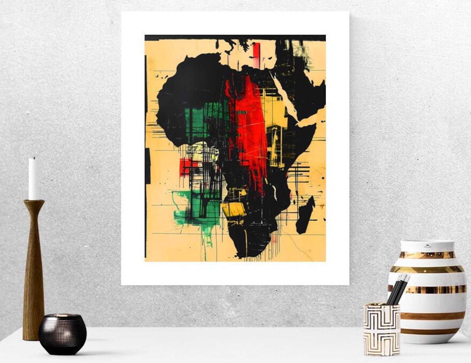 Abstract Map of Africa Matted Fine Art Print, Africa Wall Decor, Pan ...