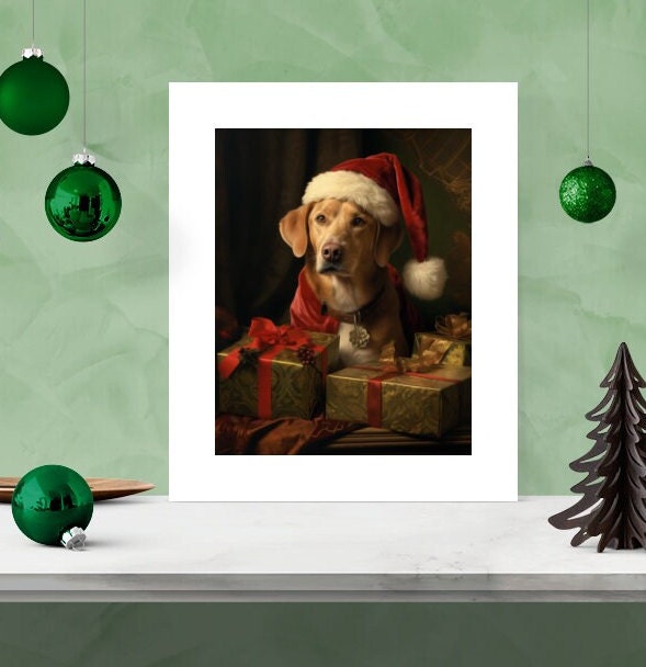Labrador Retriever Christmas Art, Yellow Labrador Christmas Gift ...
