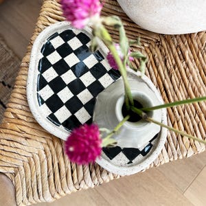 Checkered Catch All Trinket Tray for Keys, Handmade Ceramic Tray for ...