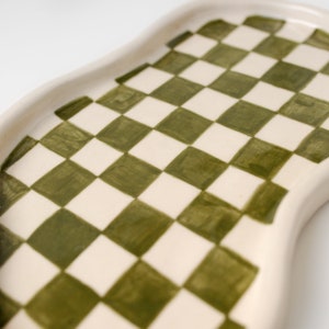 Checkered Catch All Trinket Tray for Keys, Handmade Ceramic Tray for ...