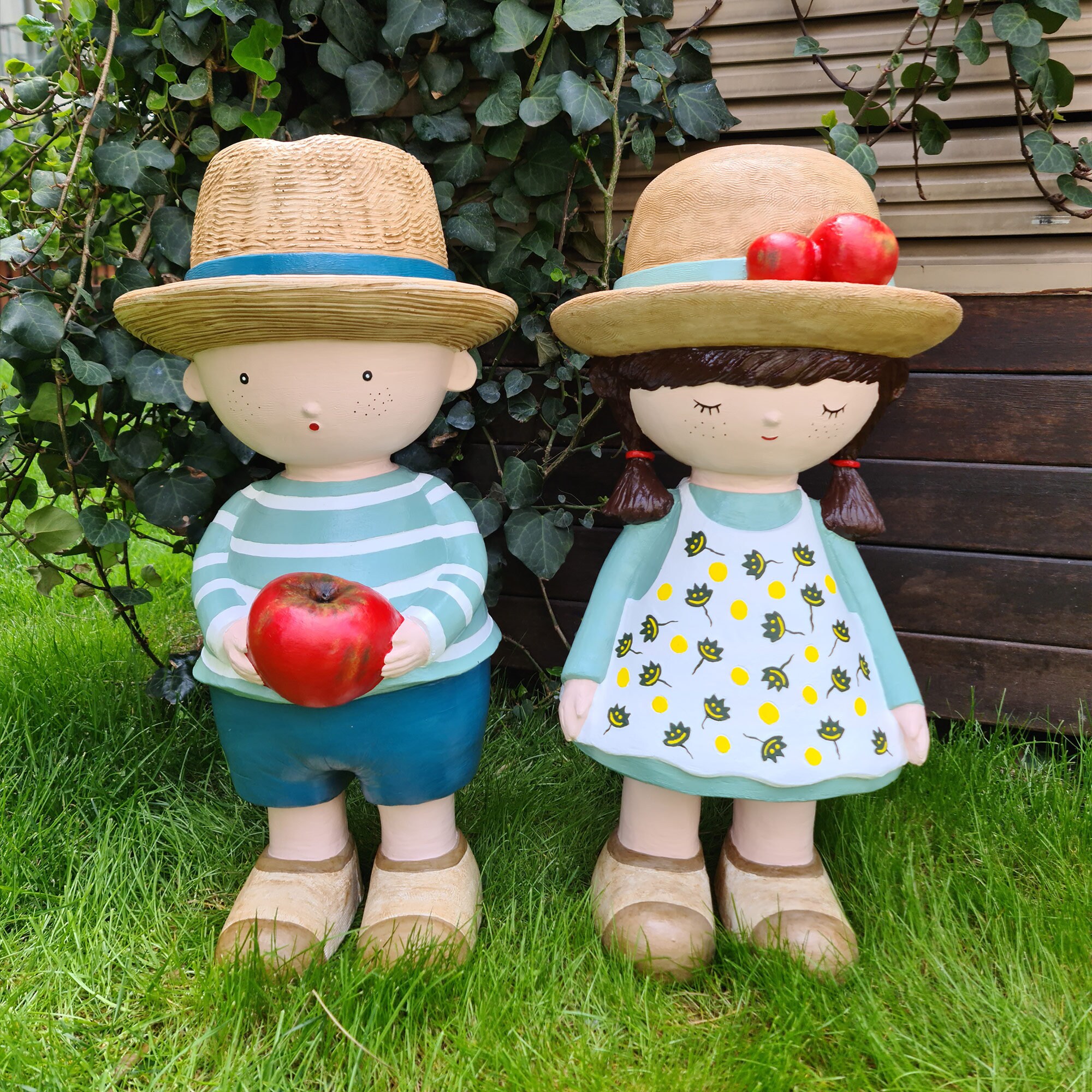 Cute Kids Garden Statue Set, Funny Country Home Garden Decor, Farmhouse ...