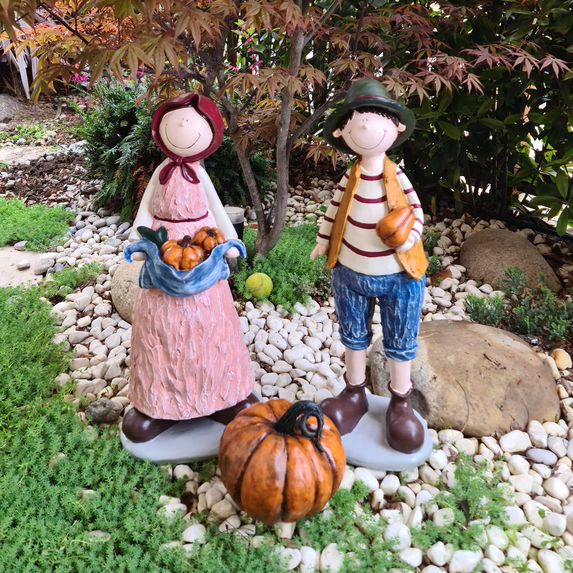 Farmer Family Garden Statues Large Woman and Man Sculpture as | Etsy