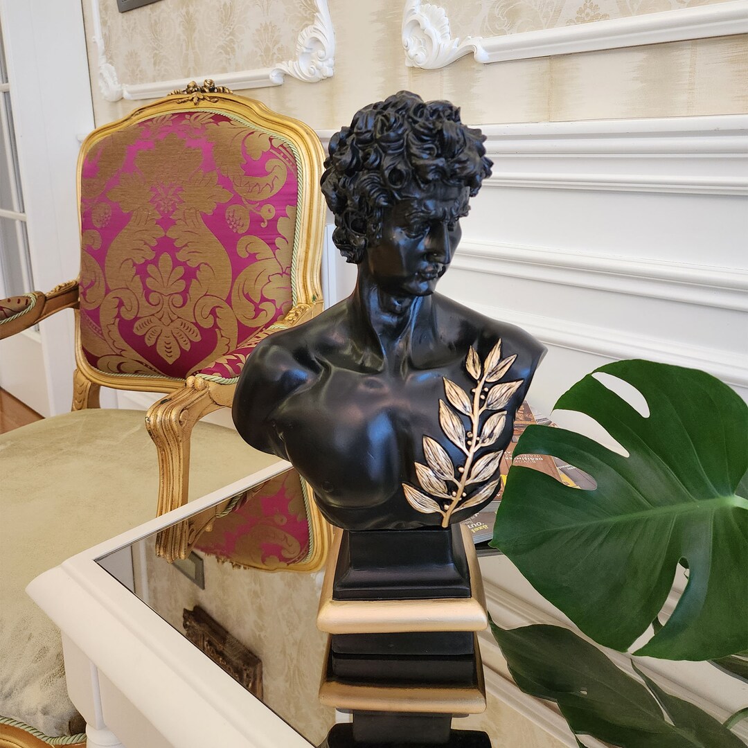 Large Black Gold David Statue, Leaf Decorated Greek God Statue, White ...