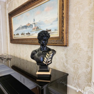Large Black Gold David Statue, Leaf Decorated Greek God Statue, White ...