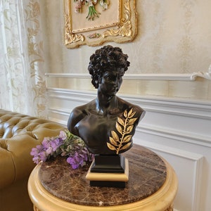 Large Black Gold David Statue, Leaf Decorated Greek God Statue, White ...