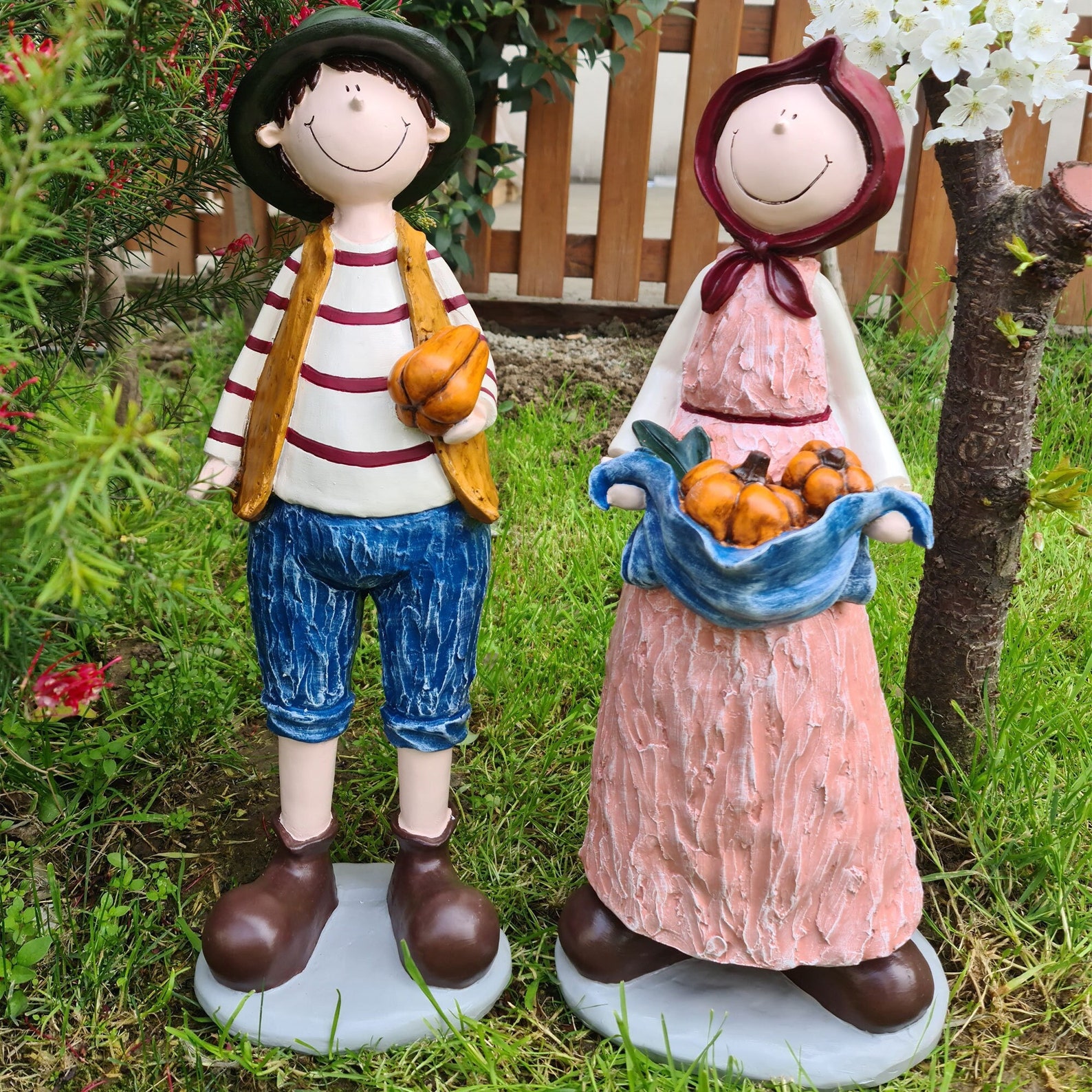 Farmer Family Garden Statues Large Woman and Man Sculpture as | Etsy