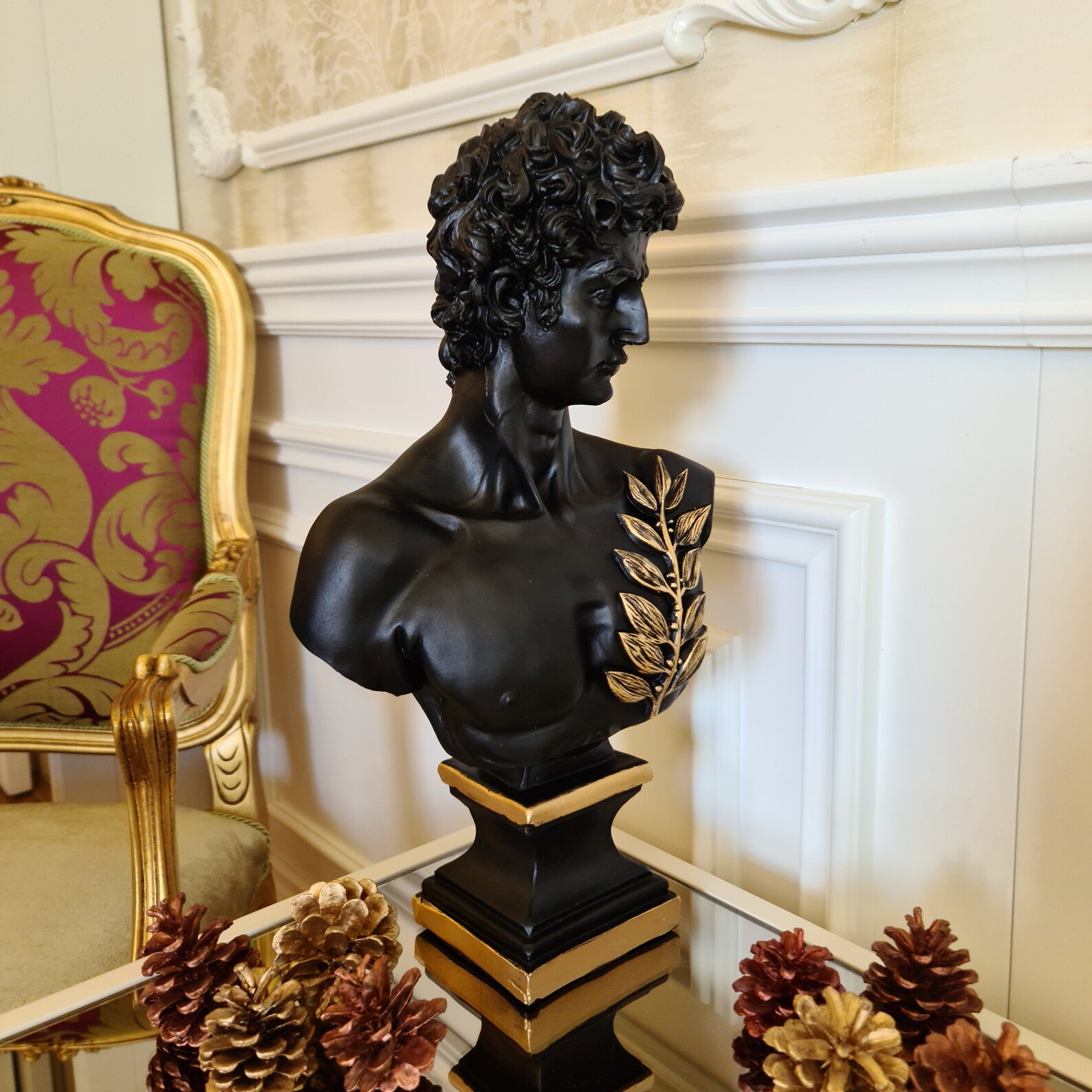Large Black Gold David Sculpture Statue Leaf Decorated David | Etsy