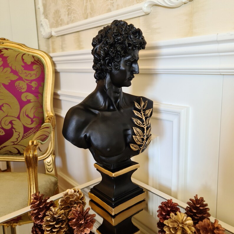 Large Black Gold David Sculpture Statue Leaf Decorated David | Etsy