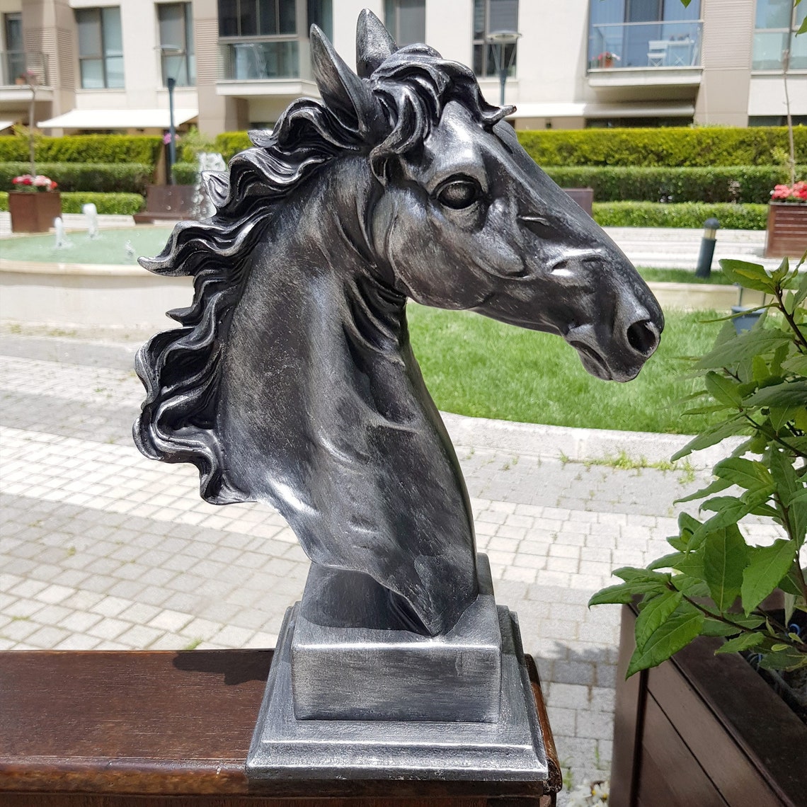 Silver Horse Head Statue Large Horse Sculpture Animal - Etsy