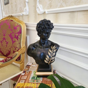 Large Black Gold David Statue, Leaf Decorated Greek God Statue, White ...