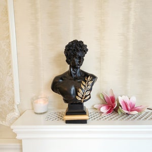 Large Black Gold David Statue, Leaf Decorated Greek God Statue, White ...