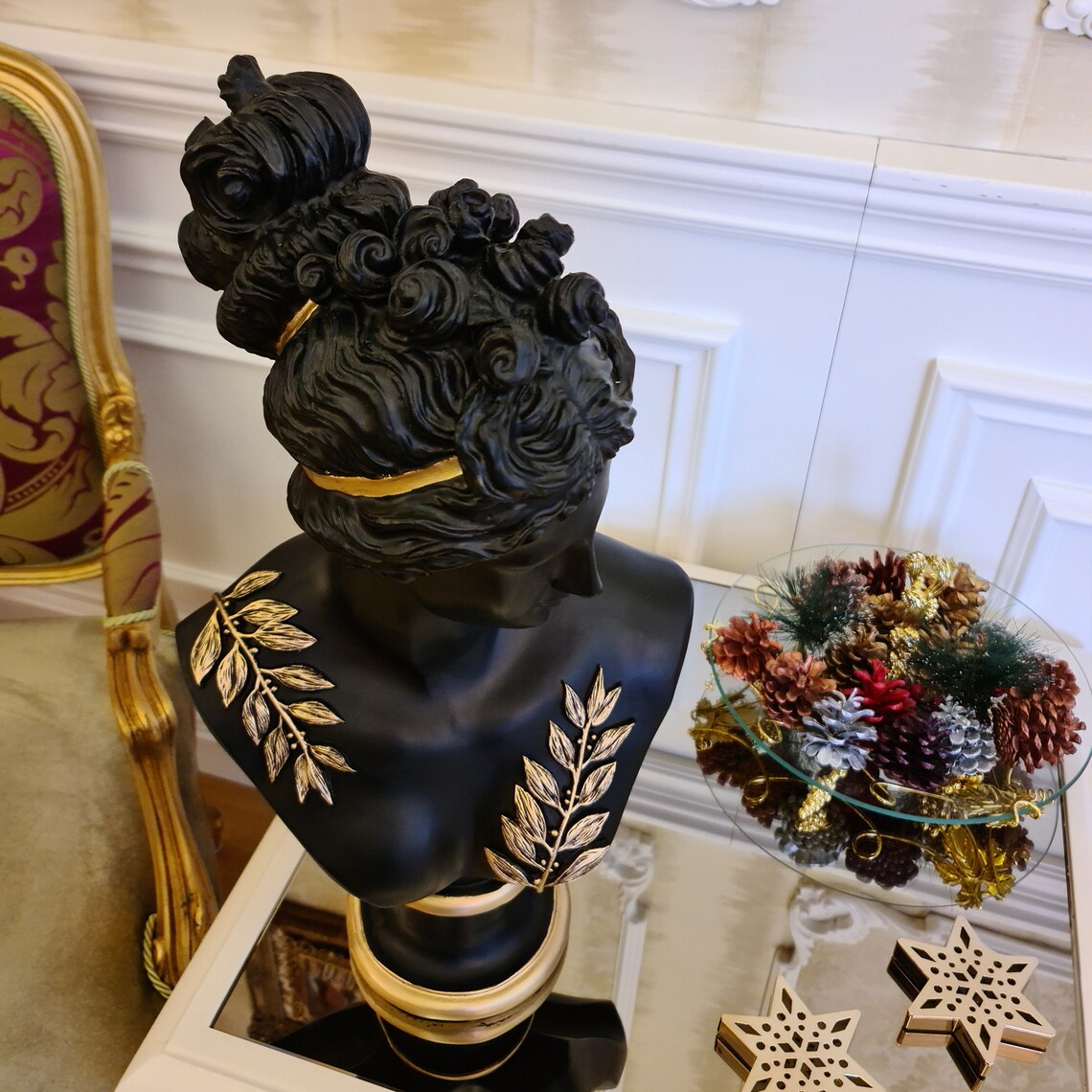 Black Large Helen Statue Gold Leaf Decor Helen Bust Custom | Etsy