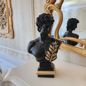 Large Black Gold David Statue, Leaf Decorated Greek God Statue, White ...